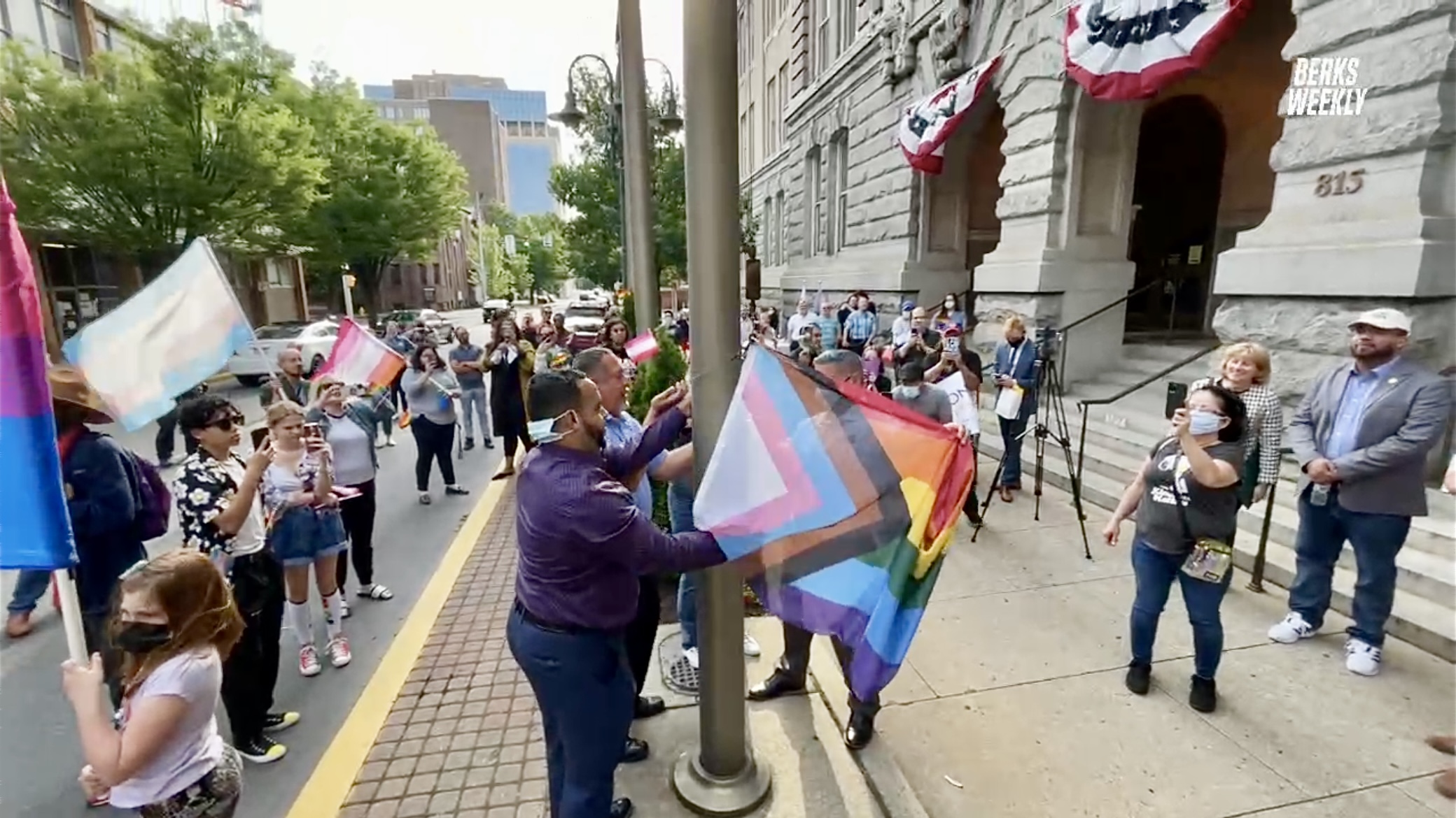 Video: Pride Flag Raising Ceremony on the Steps of Reading City Hall